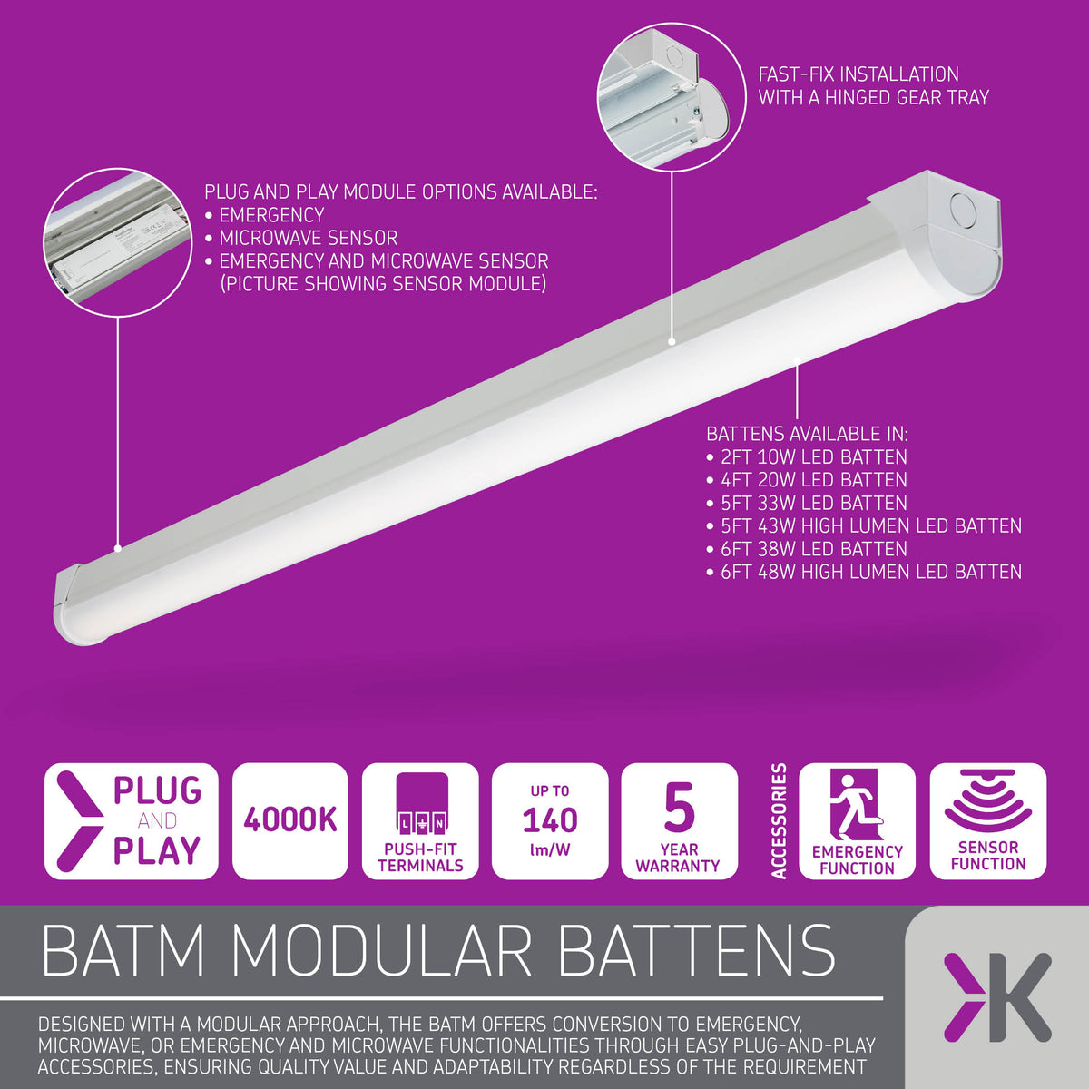 Knightsbridge BATM Modular LED Battens — westbasedirect.com