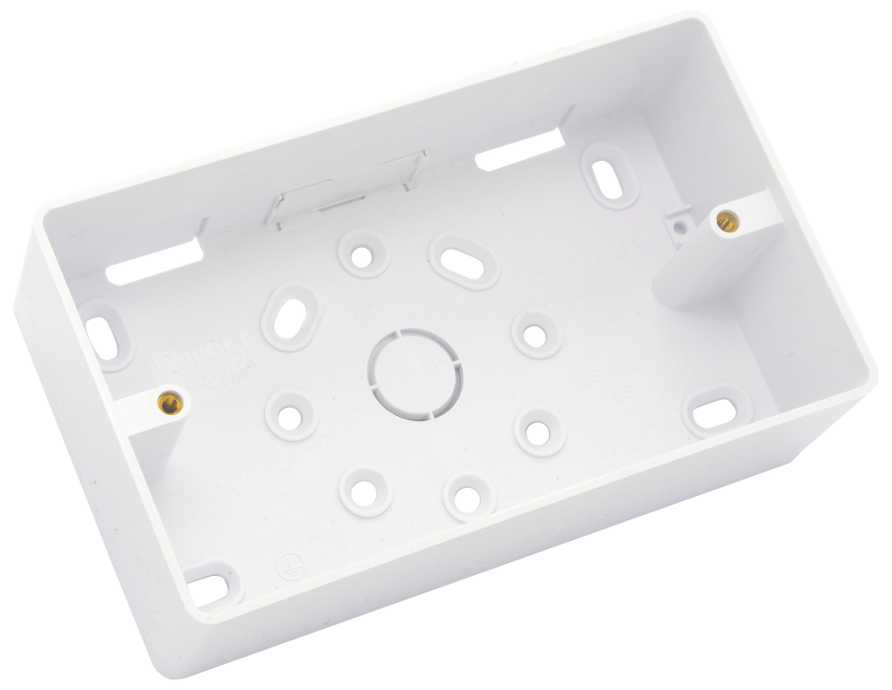 Univolt SFR2 Twin 32mm PVC Surface Box Round Corner 1xMT K.O & 1x Cond ...
