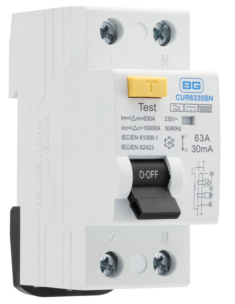 BG CUR6330BN 63A Double Pole 2 Module 30mA Type B RCD Bi-Directional ...