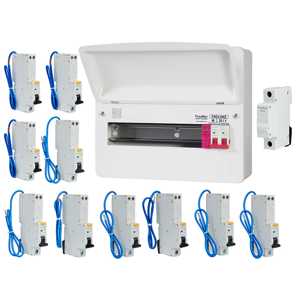 FuseBox F3011MZ 11 Way T2 SPD Consumer Unit + 10 Type A RCBOs & 1x FRE ...