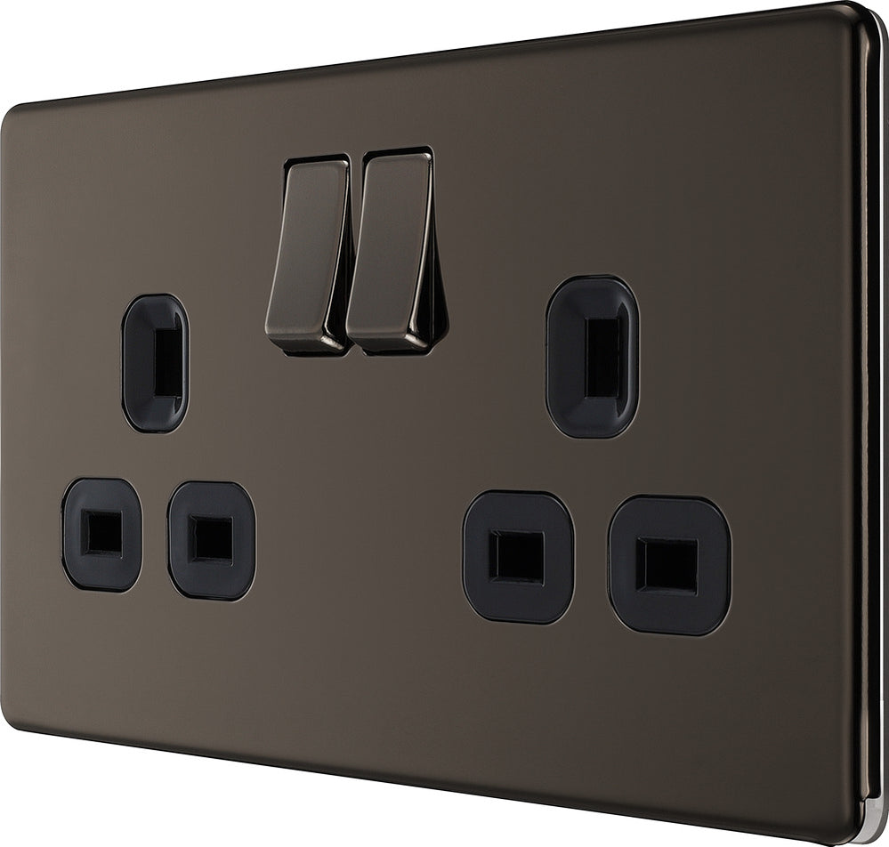 BG FBN22B Flatplate Screwless Double Socket 13A - Black Insert - Black ...