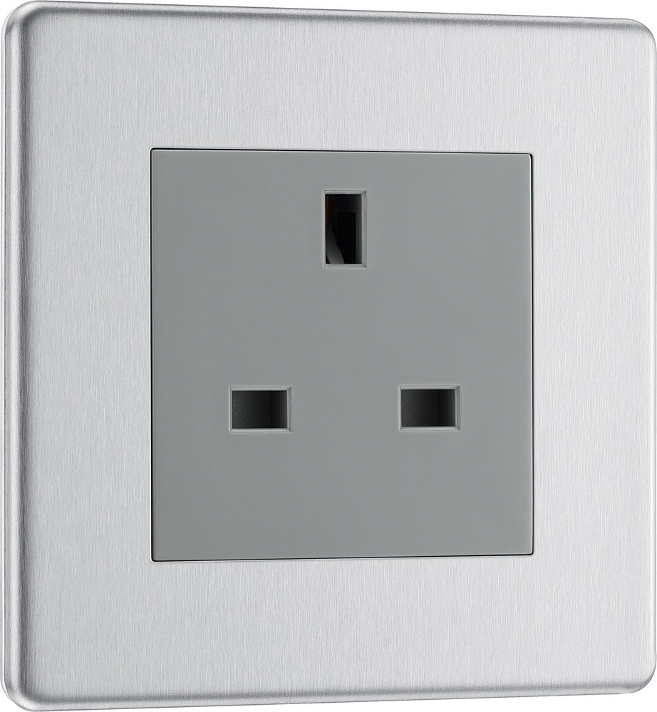BG FBS23G Flatplate Screwless 1G 13A Unswitched Socket - Grey Insert ...