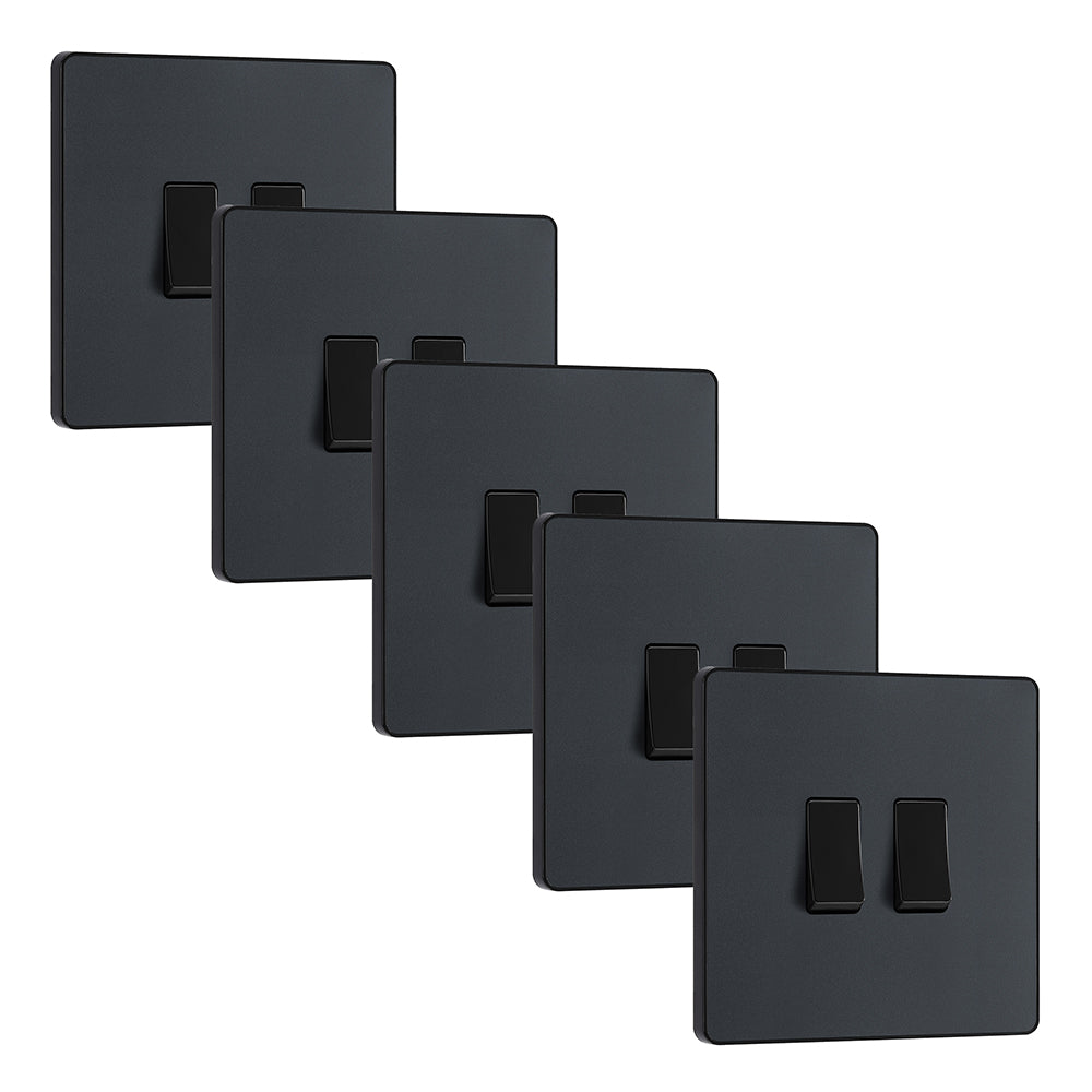 BG Evolve PCDMG42Bx5 20A 16AX 2 Way Double Light Switch - Matt Grey (B ...