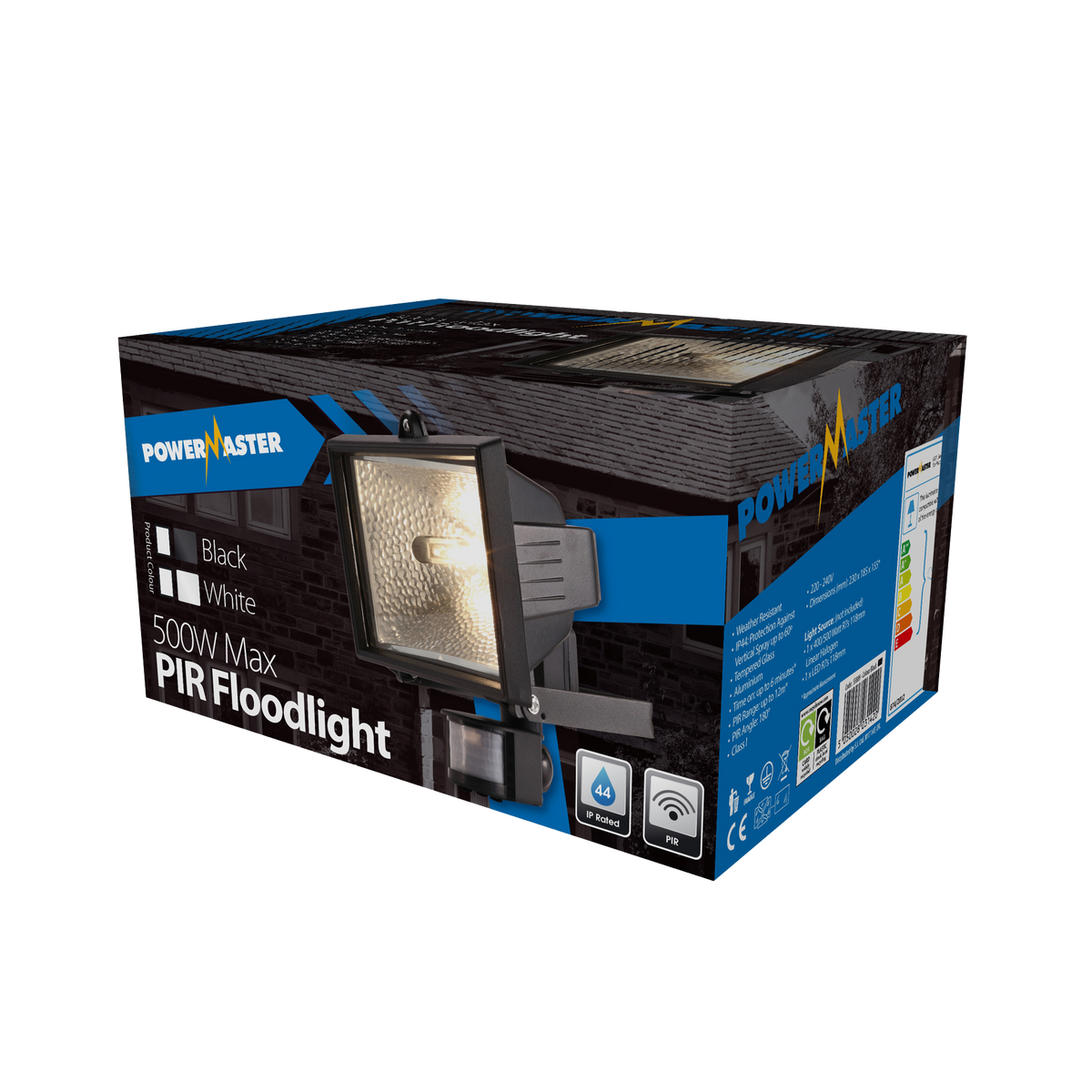 Powermaster S5889 400W IP44 Halogen PIR Floodlight - Black (Lamp Not I ...