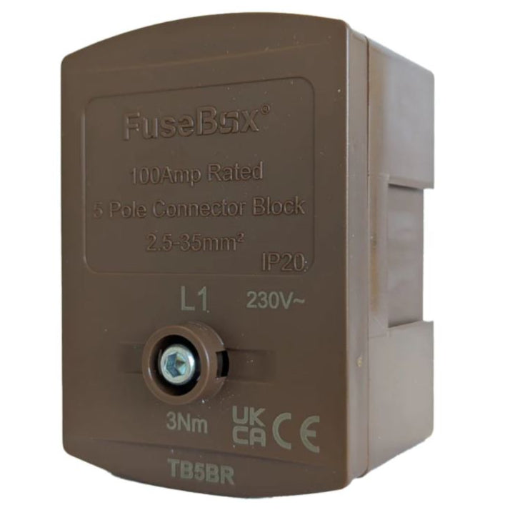 FuseBox TB5BR 100A 5 Pole Terminal Block IP20 Brown — westbasedirect.com