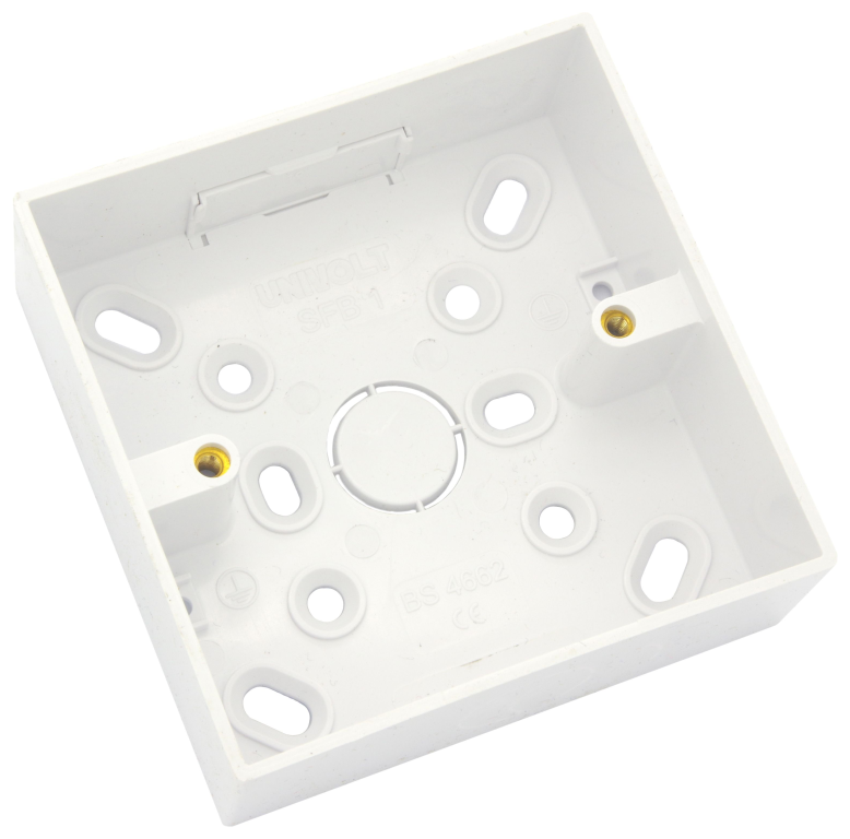 Univolt SFB1 Single 32mm PVC Surface Box Square Corner 1xMT K.O & 1x C ...