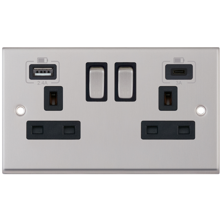 BUY Selectric 7MPRO-263 | 7M-PRO Decorative | 2 Gang 13A Switched Socket Outlet with 1x USB Type ...
