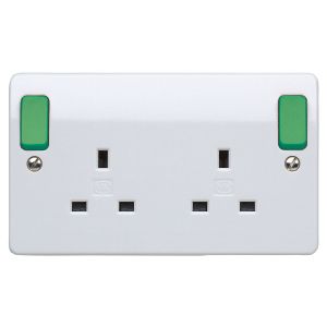 MK Logic Plus K2746D2WHI 13A 2 Gang DP Socket with Green Outboard ...
