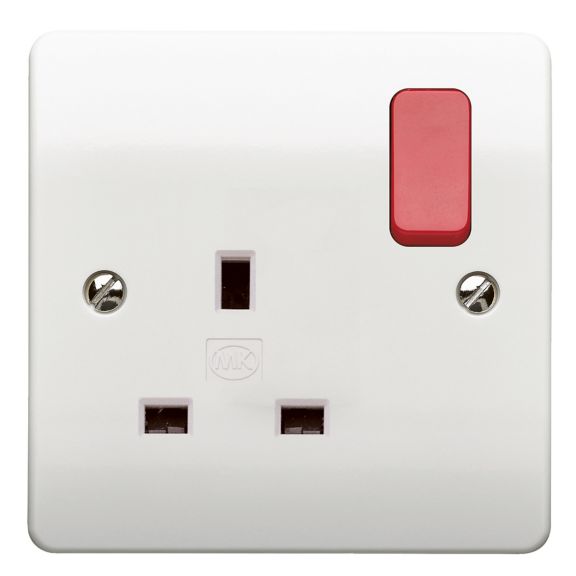 MK Logic Plus K2757D1WHI 13A 1 Gang DP Socket with Red Rocker & Dual ...