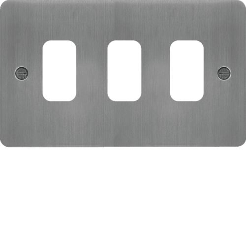 Hager WFGP3BS Sollysta Flat Plate 3G Grid Front Plate - Brushed Steel ...