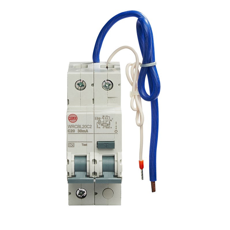 Wylex WRCBL20C2 20A 30mA 2 Module SP+N C Curve 6kA Type A RCBO ...