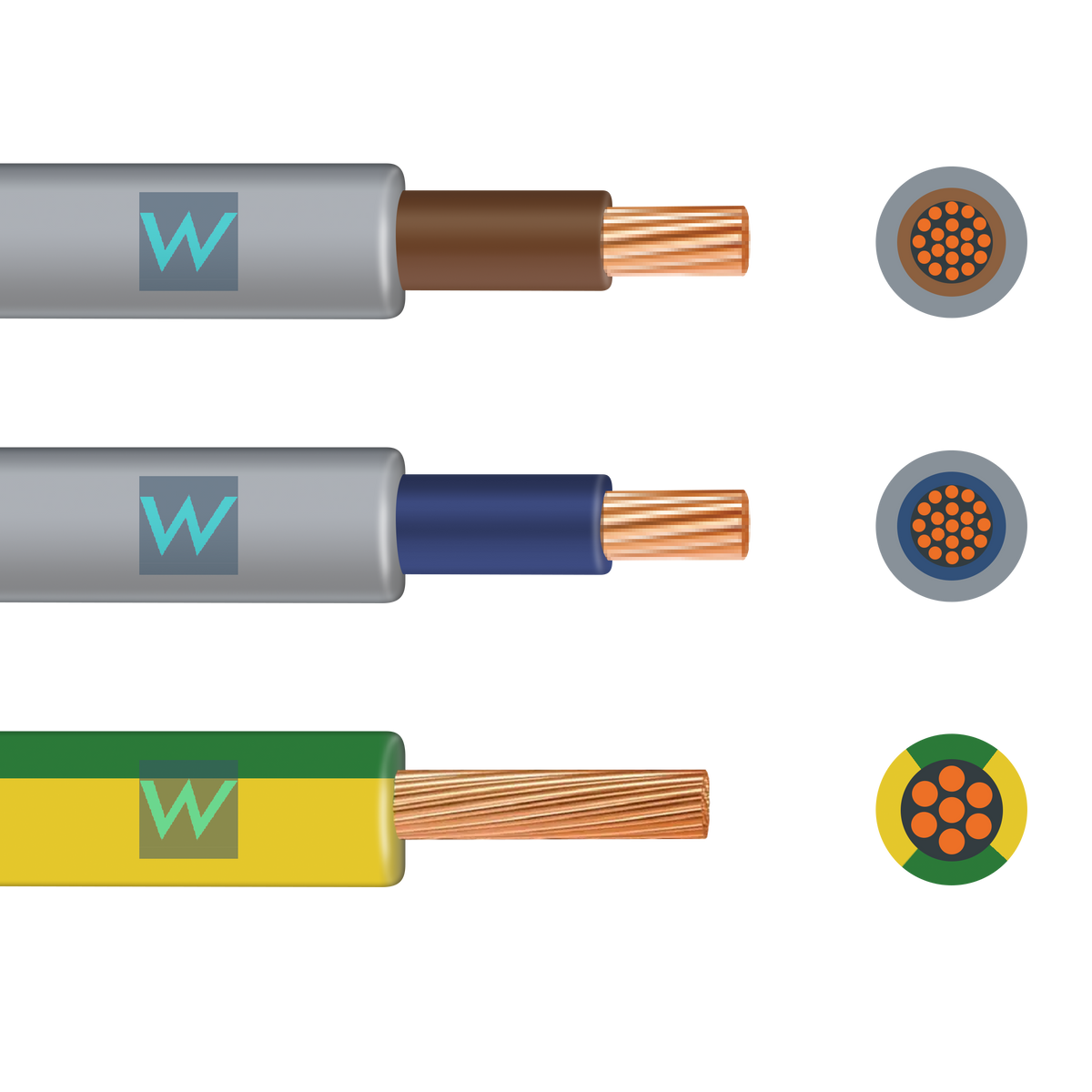 3m Flexi Meter Tails Pack 19-Strand 25mm Brown & Blue 6181YF & 16mm Gr ...