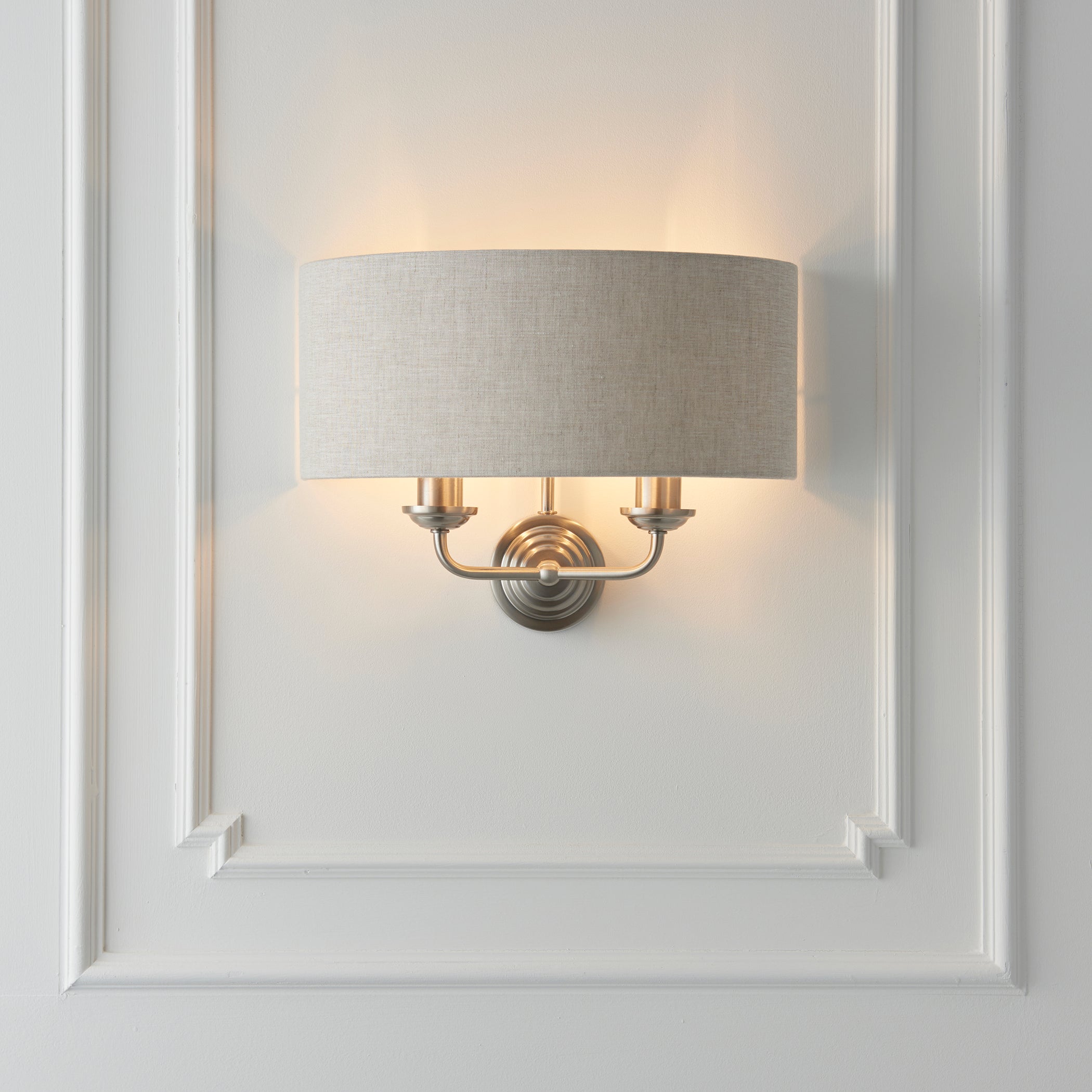 Endon 94403 Highclere 2lt Wall Brushed chrome plate & natural linen 2 ...