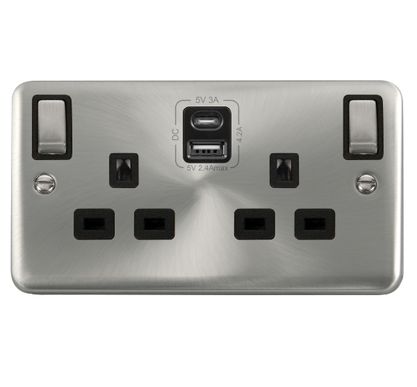 Click Deco Plus DPSC586BK 13A Ingot 2G Switched Socket + Type A&C USB ...