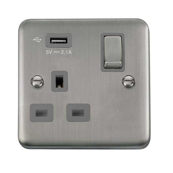 Click Deco Plus DPSS571UGY 13A Ingot 1G Switched Socket + 1x2.1A USB ...