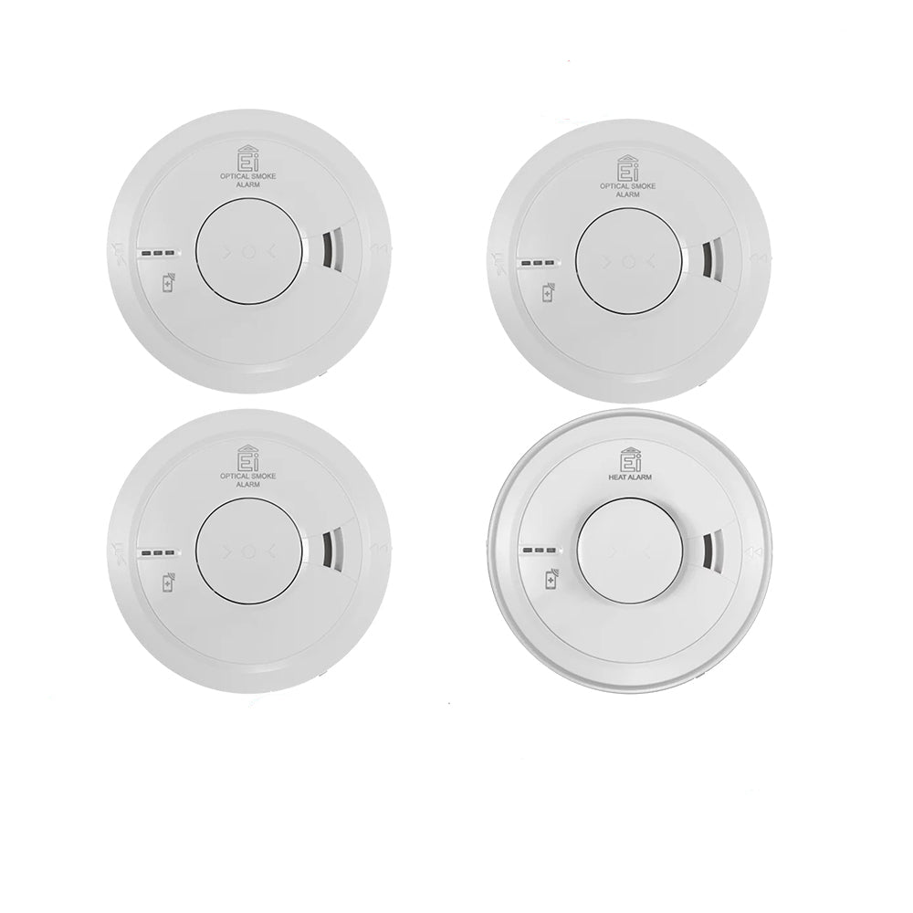 Aico 3x Ei3016 Optical Smoke & 1x Ei3014 Heat Alarm Kit Mains Powered ...