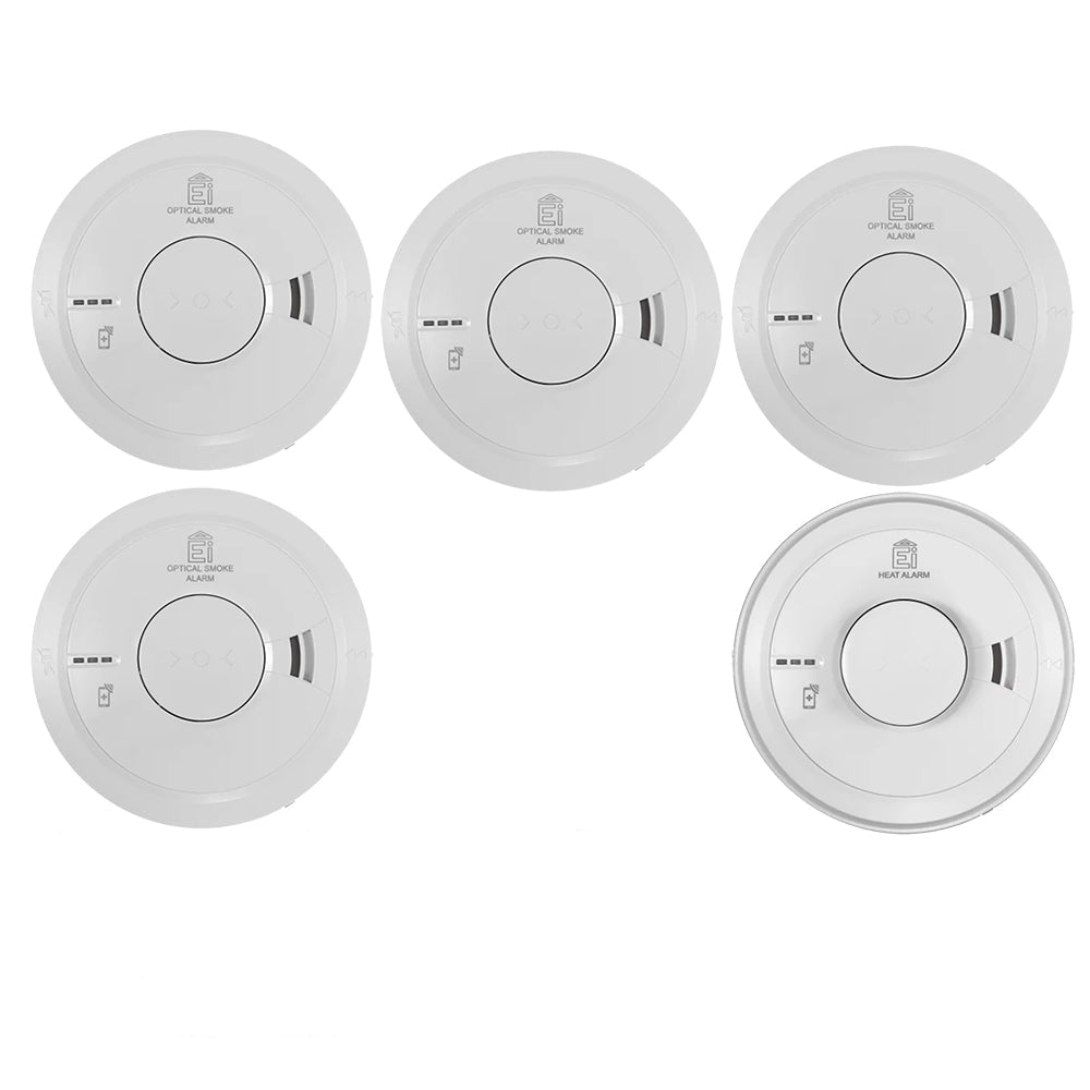 Aico 4x Ei3016 Optical Smoke & 1x Ei3014 Heat Alarm Kit Mains Powered ...