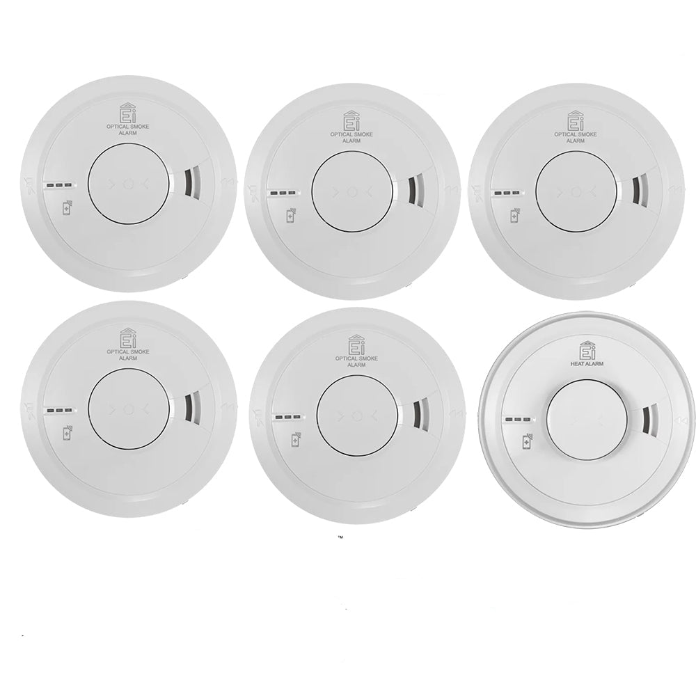 Aico 5x Ei3016 Optical Smoke & 1x Ei3014 Heat Alarm Kit Mains Powered ...