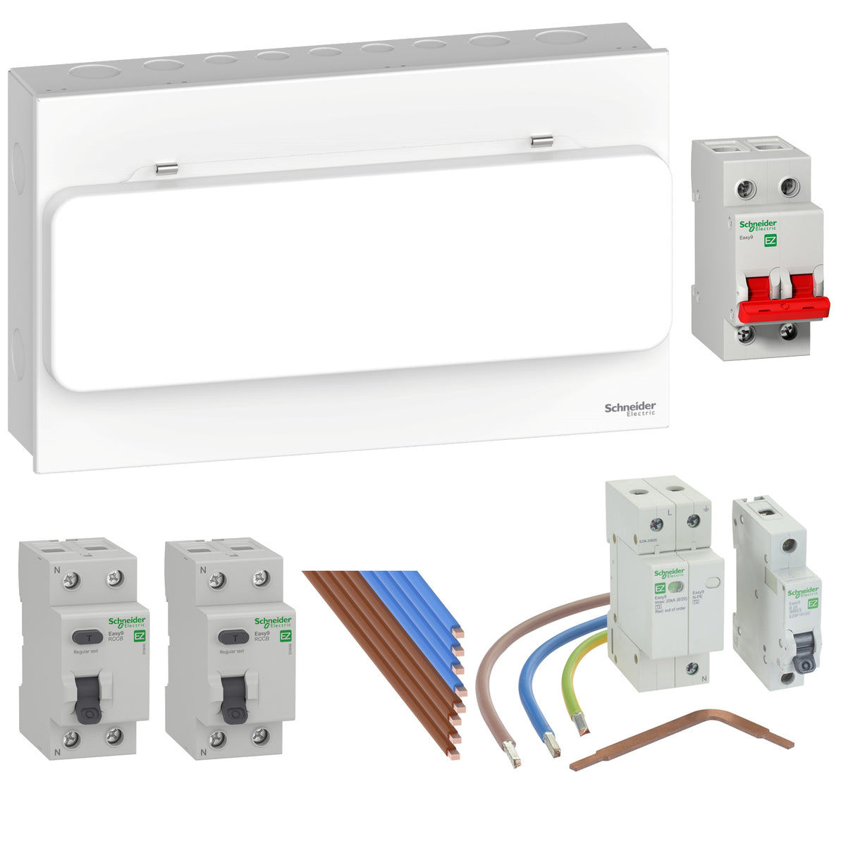 Schneider EZ9CCU16SPLTSPD 9 Usable Way Metal Compact Consumer Unit wit ...