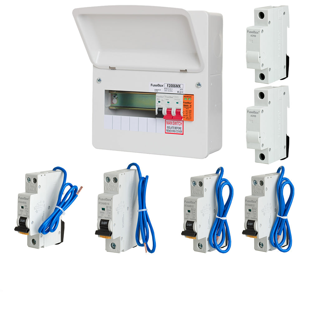 FuseBox F2006MX 6 Way T2 SPD Consumer Unit + 4 Type A Mini RCBOs & 2x ...
