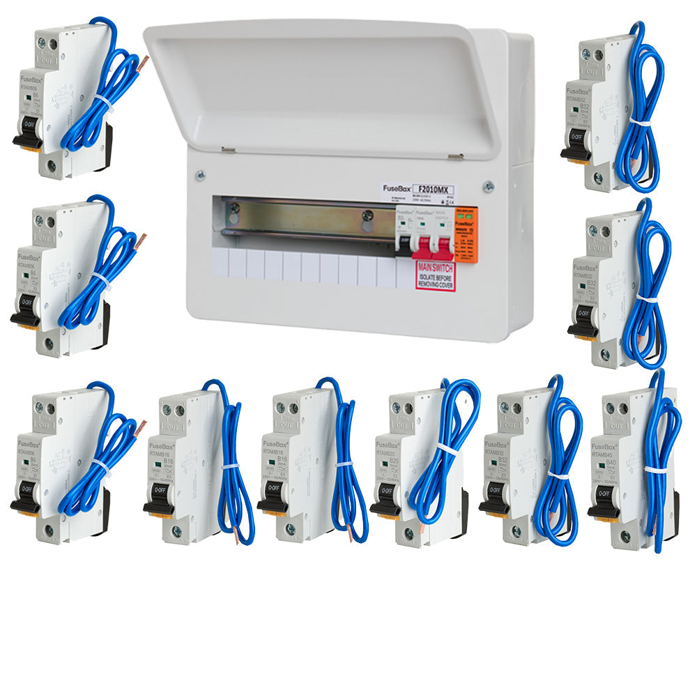 FuseBox F2010MX 10 Way T2 SPD Consumer Unit + 10 Type A Mini RCBOs ...