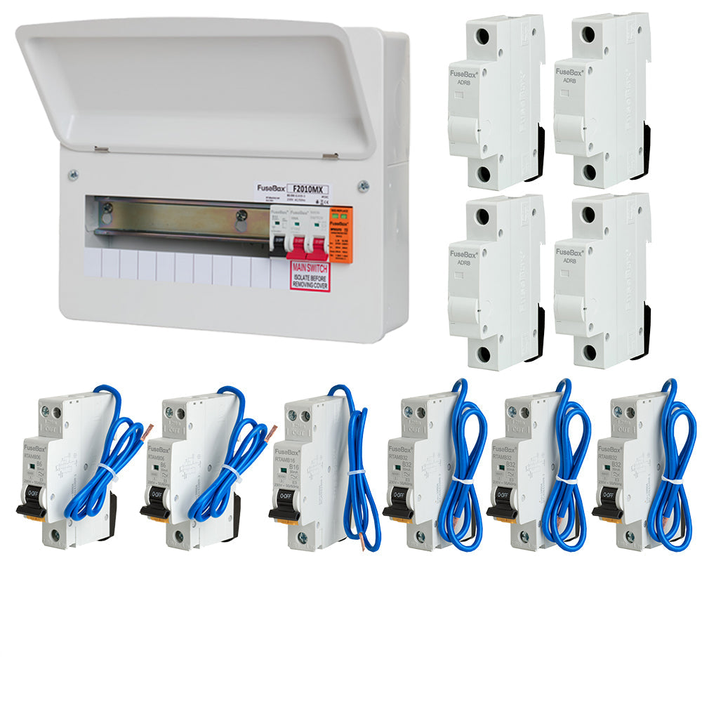 FuseBox F2010MX 10 Way T2 SPD Consumer Unit + 6 Type A Mini RCBOs & 4x ...