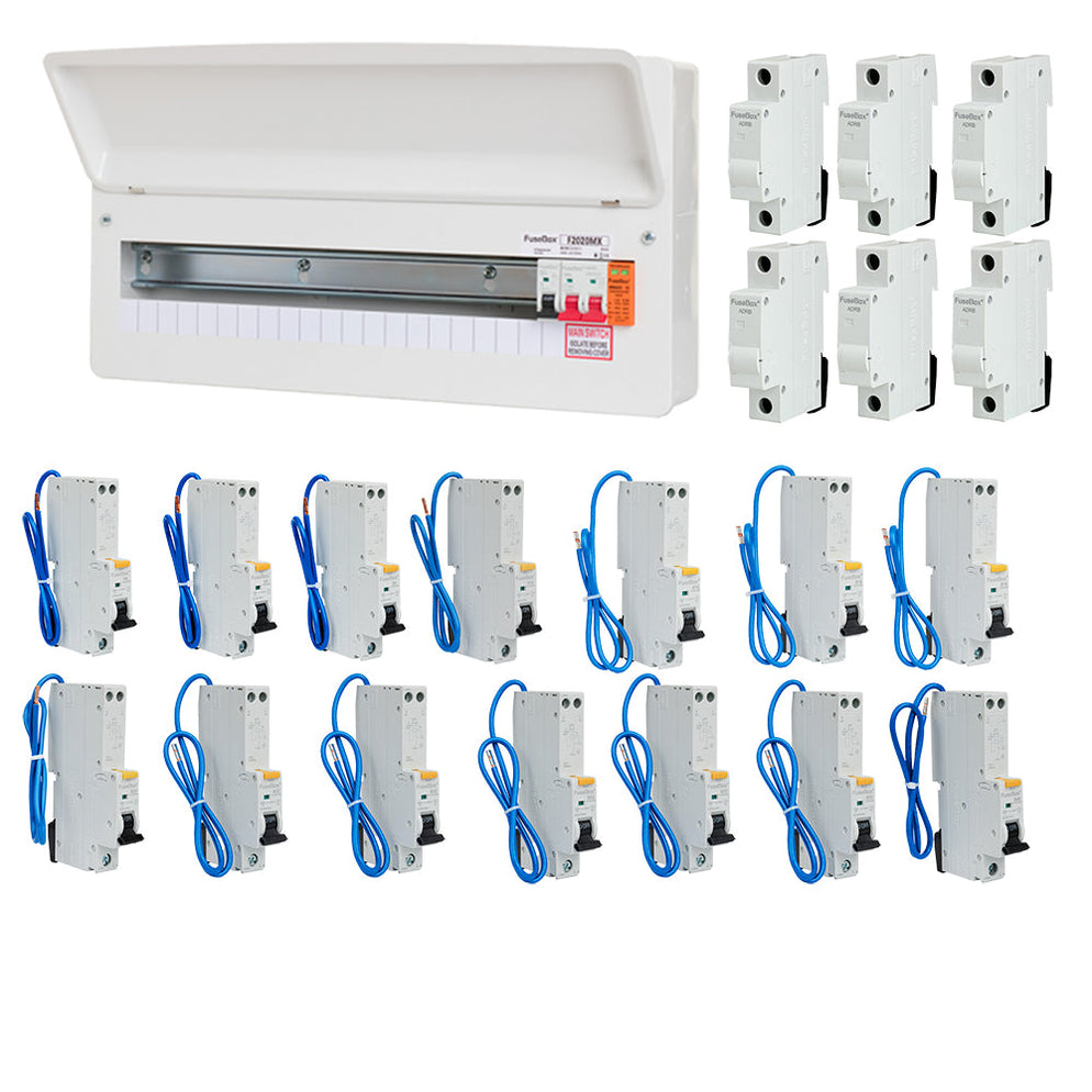 FuseBox F2020MX 20 Way T2 SPD Consumer Unit + 14 Type A RCBOs & 6x FRE ...