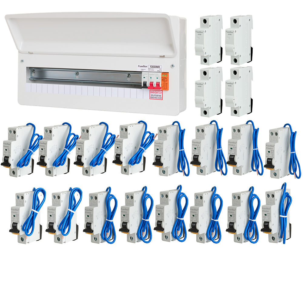 FuseBox F2020MX 20 Way T2 SPD Consumer Unit + 16 Type A Mini RCBOs & 4 ...