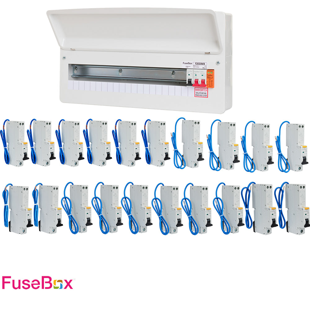FuseBox F2020MX 20 Way T2 SPD Consumer Unit + 20 Type A RCBOs ...