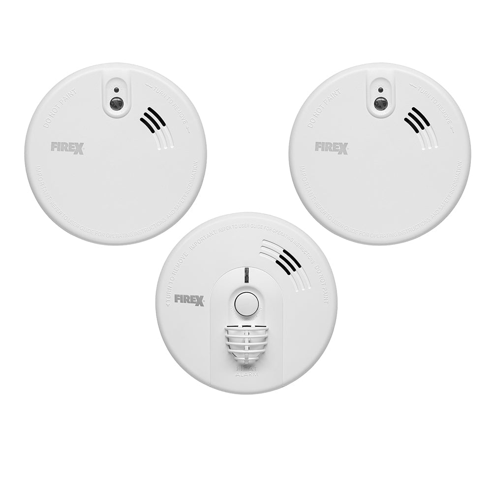 Kidde Firex 2x KF20 Optical Smoke & 1x KF30 Heat Alarm Kit Mains Power ...