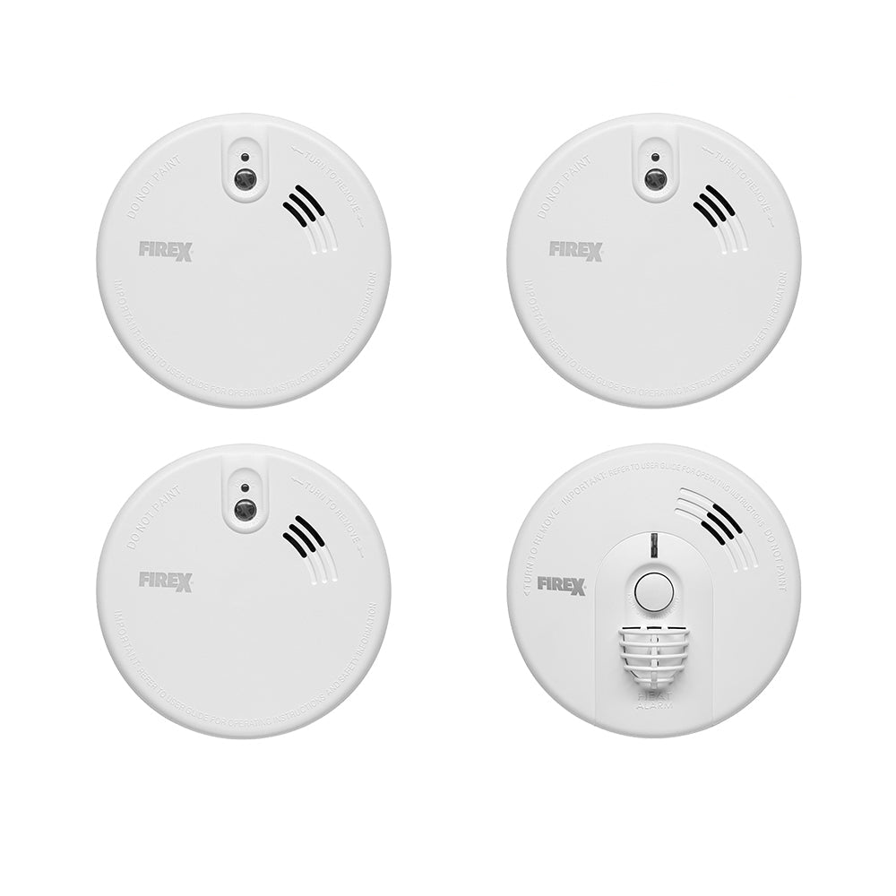 Kidde Firex 3x KF20 Optical Smoke & 1x KF30 Heat Alarm Kit Mains Power ...