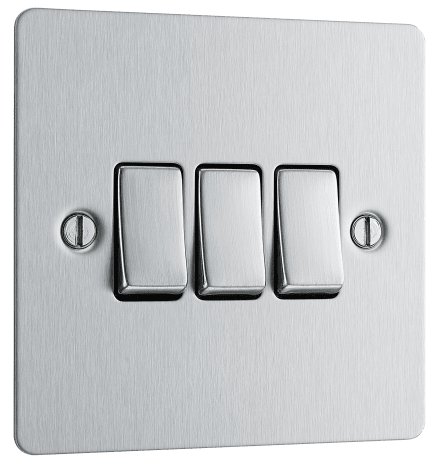 BG SBS43 Flatplate Screwed 20A 16AX 2 Way Triple Light Switch - Brushe ...