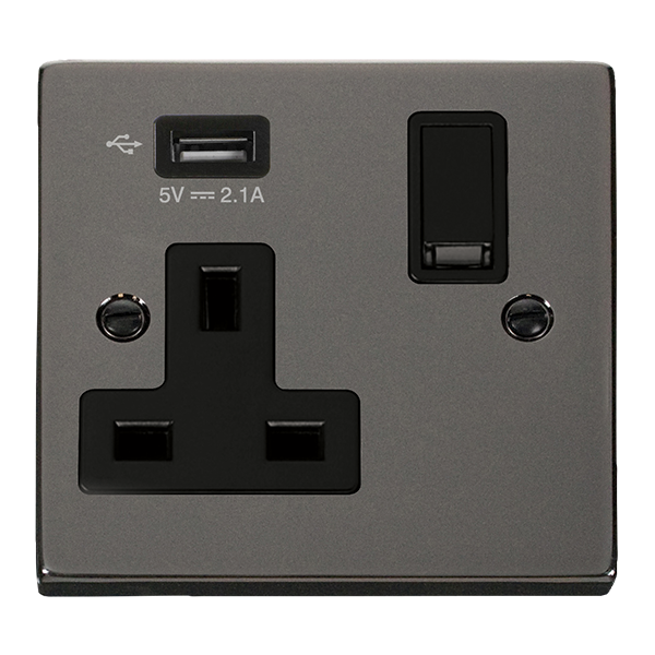 Click Deco VPBN771UBK Victorian 13A 1G Switched Socket + 1x2.1A USB ...