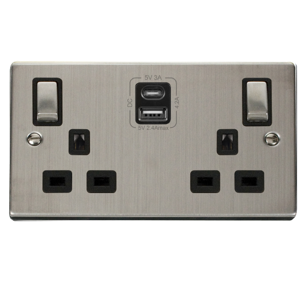 Click Deco VPSS586BK Victorian 13A Ingot 2G Switched Socket + Type A&C ...